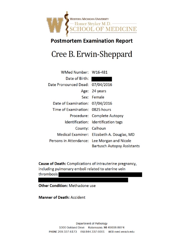Erwin-Sheppard Autopsy Report - Redacted by Medical Examiner | PDF ...