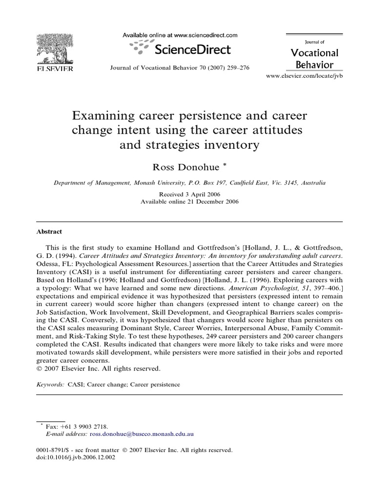 Career Attitudes and Strategies Inventory | PDF | Job Satisfaction ...