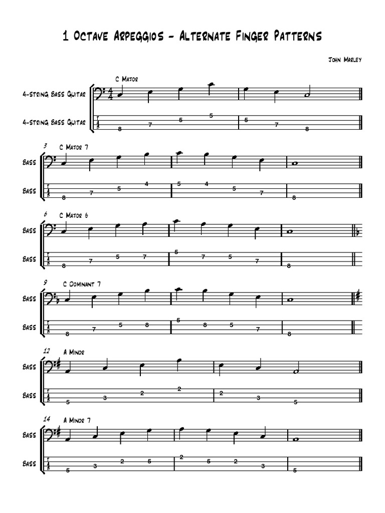 1 Octave Arpeggios Alternate Finger Patterns PDF | PDF | Bass Guitar ...