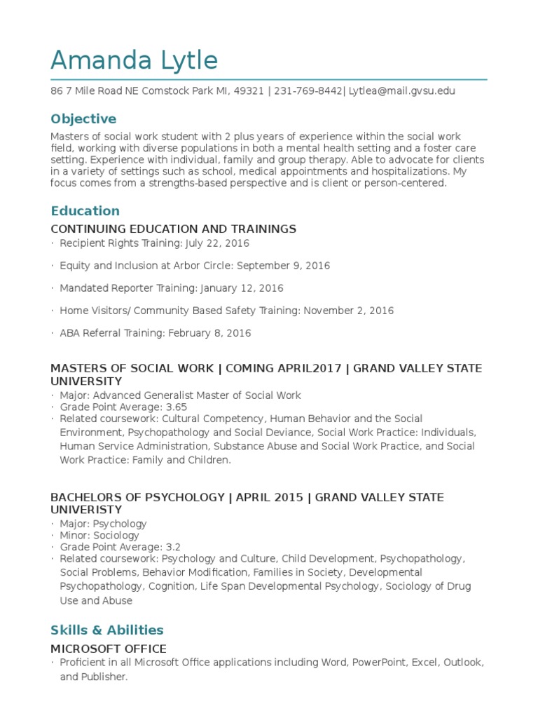 Amanda Lytle: Objective | PDF | Social Work | Substance Abuse