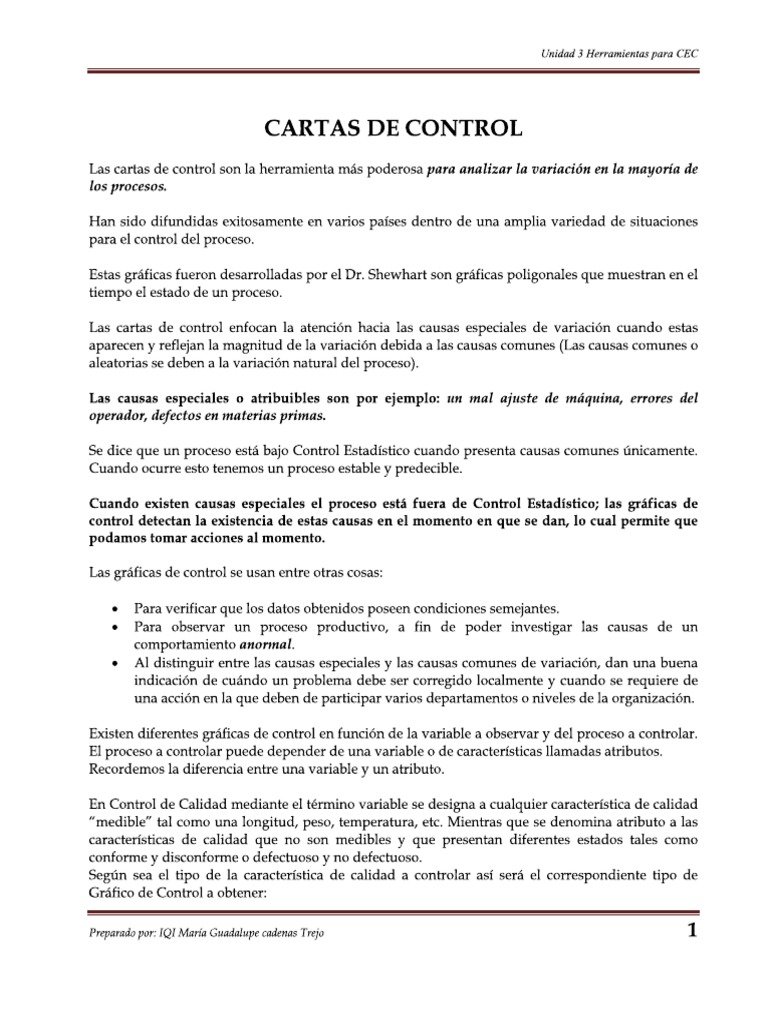 Cartas de Control Por Variables | PDF