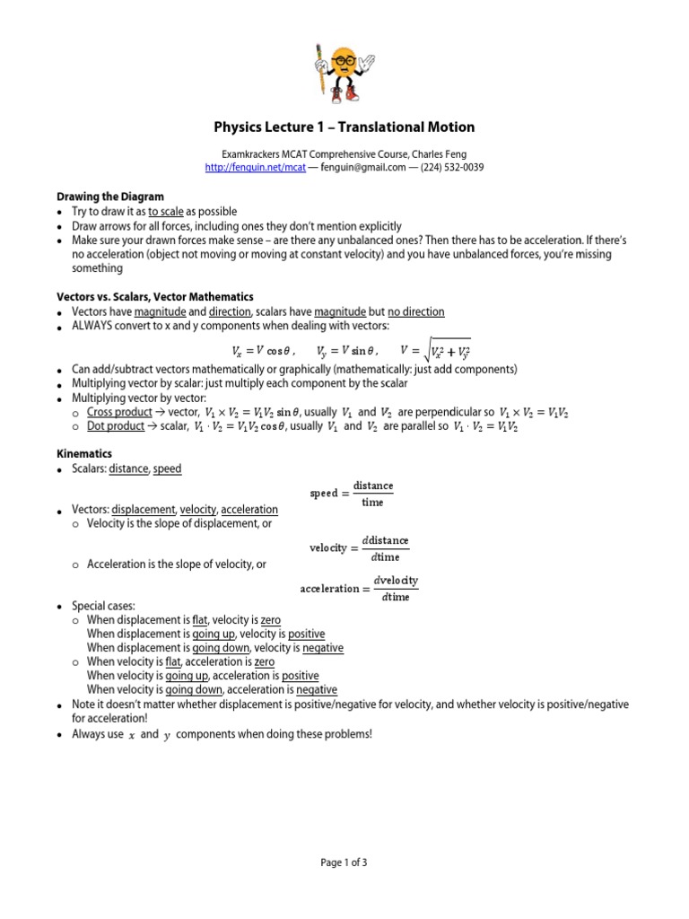 Physics Lecture 1: An In-Depth Review of Translational Motion, Vectors, Kinematics, Uniformly ...