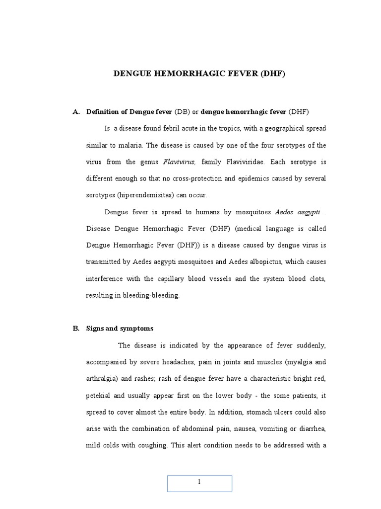 A. Definition of Dengue Fever (DB) or Dengue Hemorrhagic Fever (DHF ...