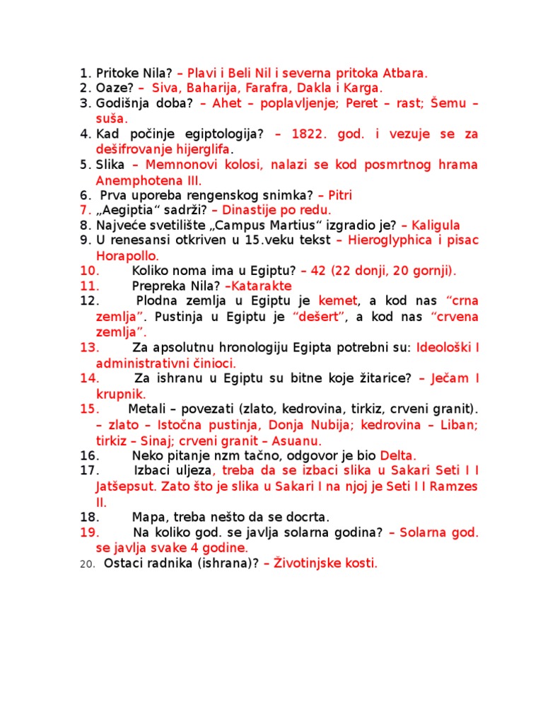 Egipat Prvi Kolokvijum - Pitanja | PDF