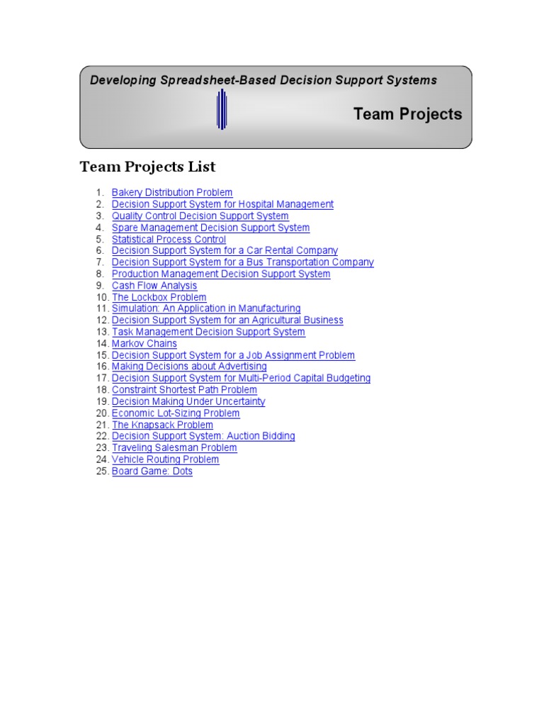 Team Projects | PDF | Spreadsheet | Decision Support System