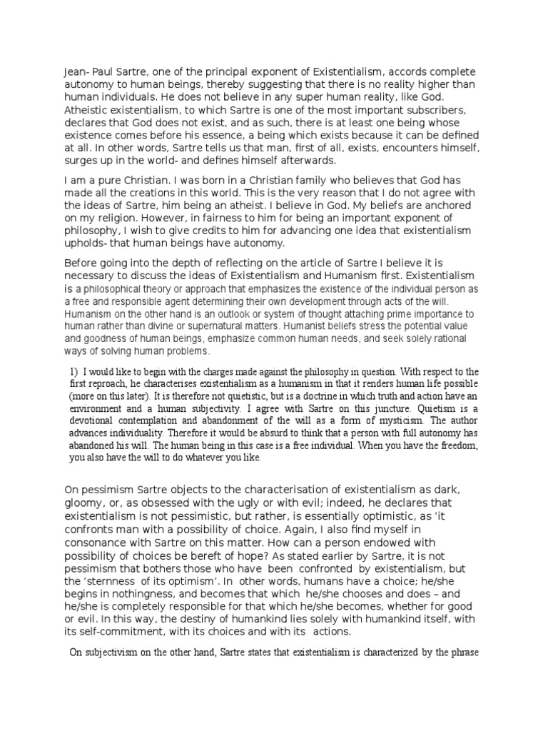 Reflection Existentialism | PDF | Existentialism | Humanism