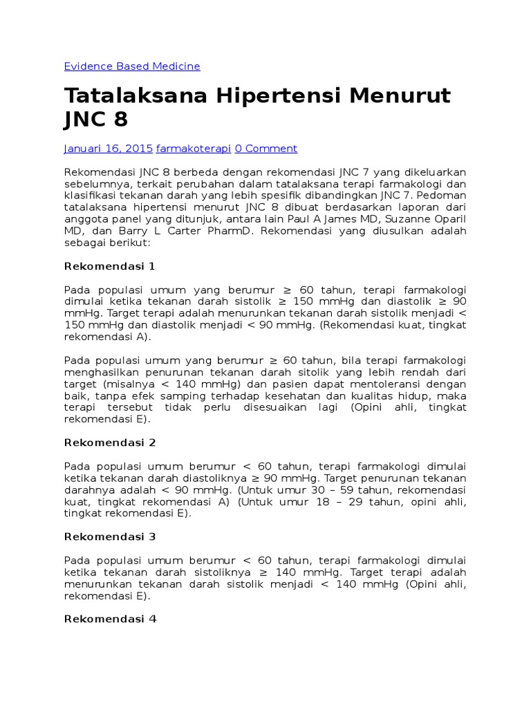 Cardio - Tatalaksana Hipertensi Menurut JNC 8 | PDF
