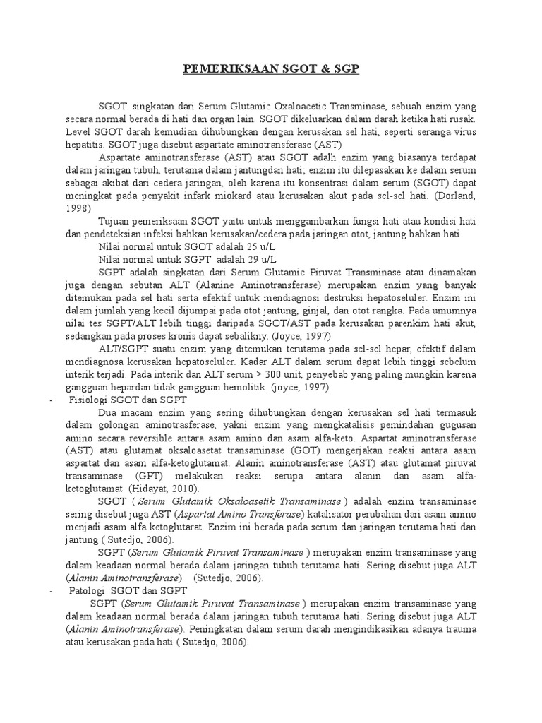 Pemeriksaan Sgot Dan SGPT | PDF