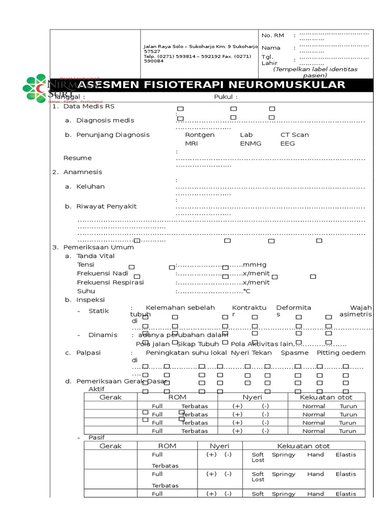 Form Asesmen Fisioterapi Neuromuskular | PDF