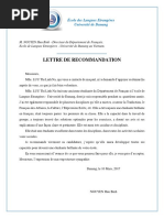 Lettre de Recommandation Prof Pour Etudiant | PDF