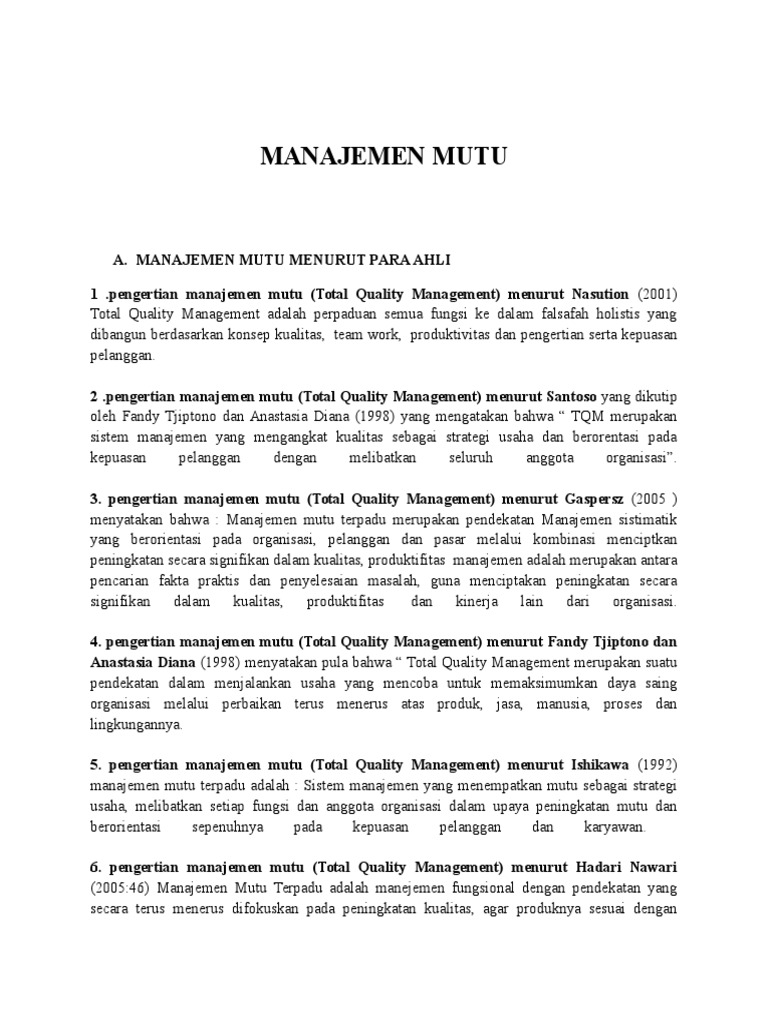 Manajemen Mutu | PDF
