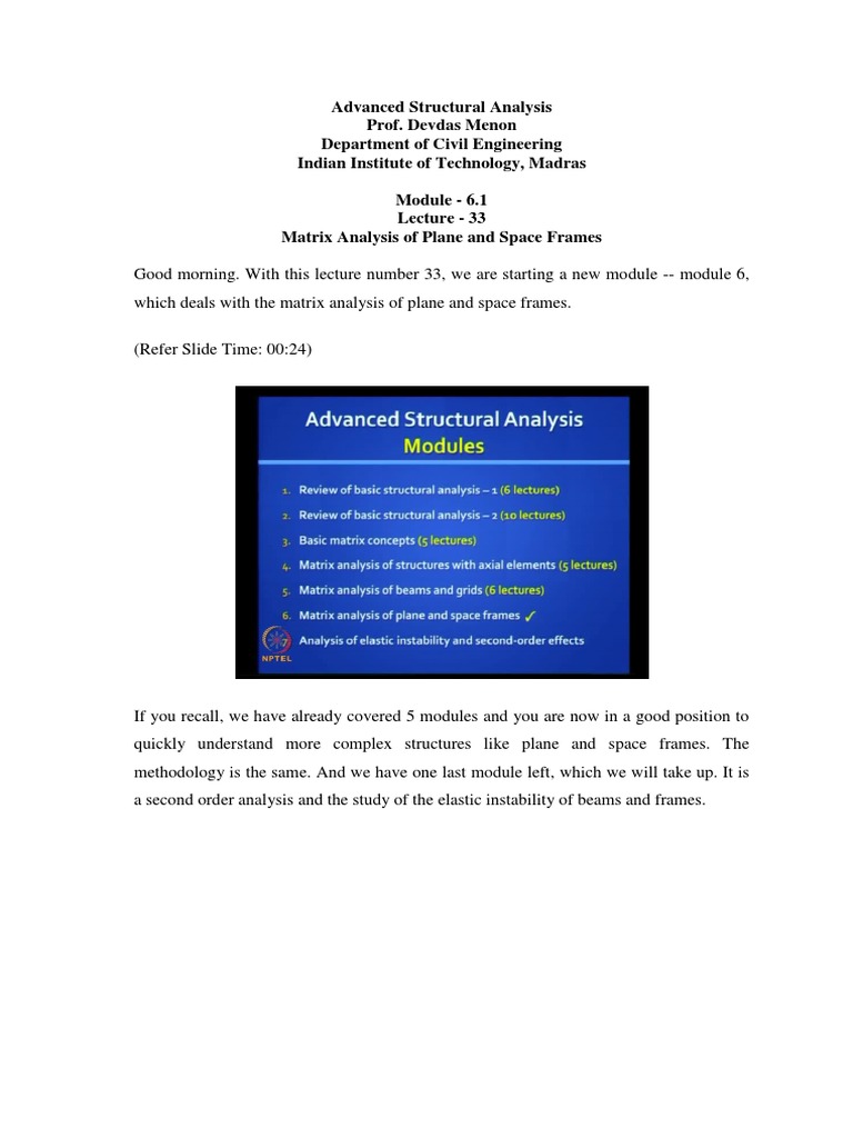 Matrix Analysis of Plane and Space Frames - Devdas Menon | PDF ...