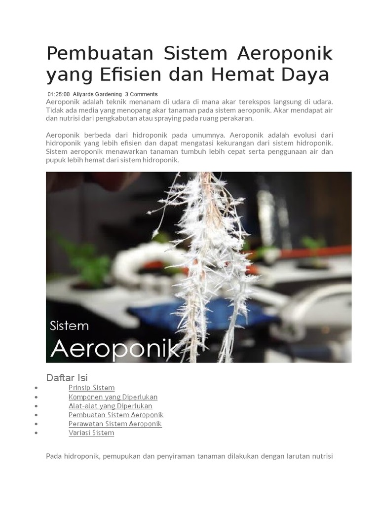 Pembuatan Sistem Aeroponik Yang Efisien Dan Hemat Daya | PDF | Teknologi & Rekayasa