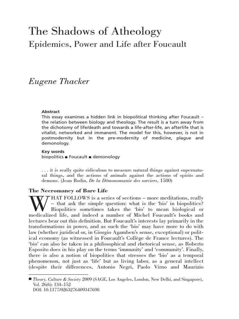 Thacker - The Shadows of Atheology - Epidemics, Power and Life After ...