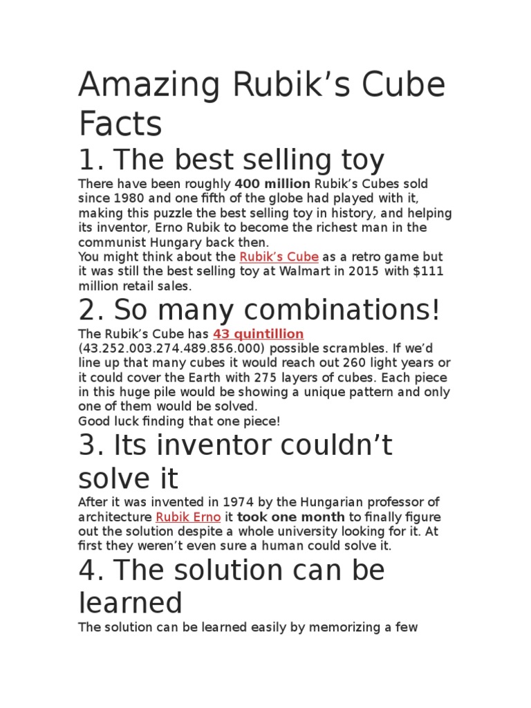 Amazing Rubik's Cube Facts | PDF | Popular Scholarship | Recreational ...