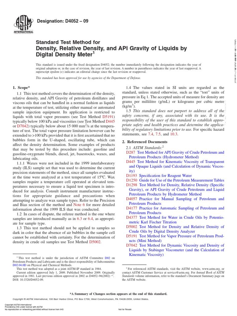 Astm d4052 | Download Free PDF | Calibration | Density
