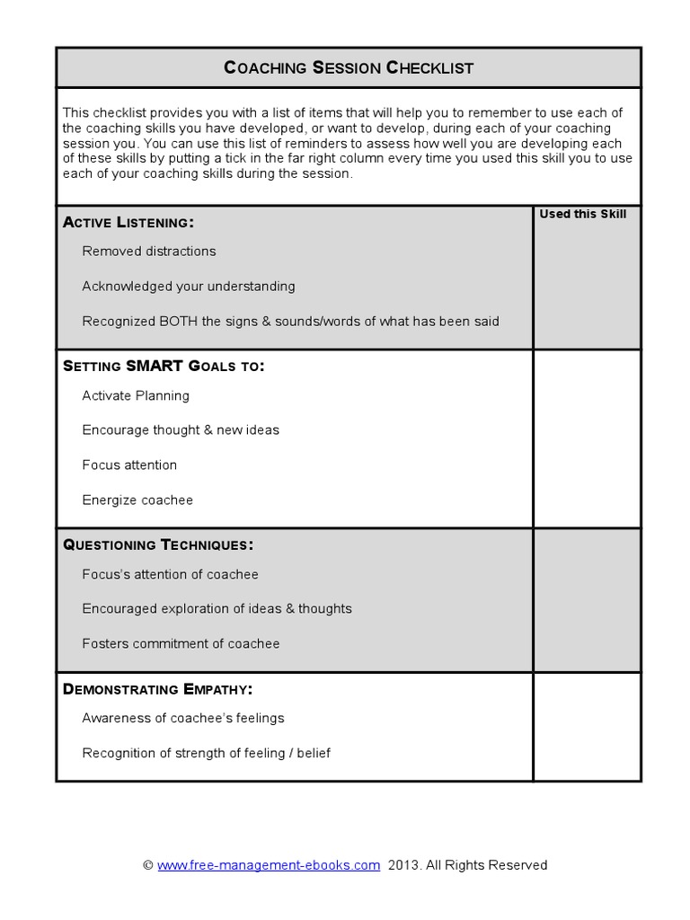 Fme Coaching Session Checklist | PDF | Business | Self-Improvement