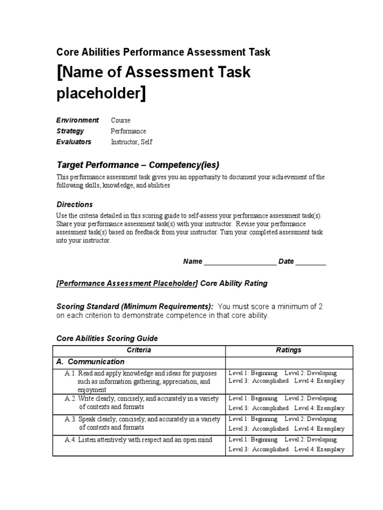 Core Abilities Performance Assessment Task | PDF | Educational ...
