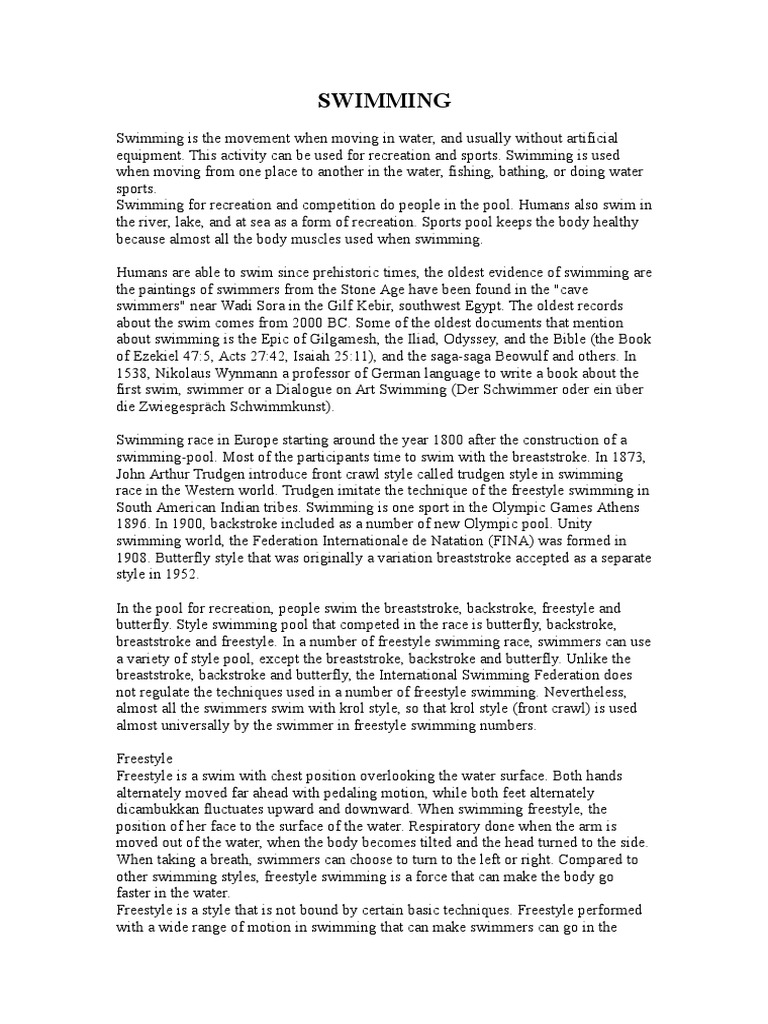 Swimming | PDF | Swimming (Sport) | Leisure Activities