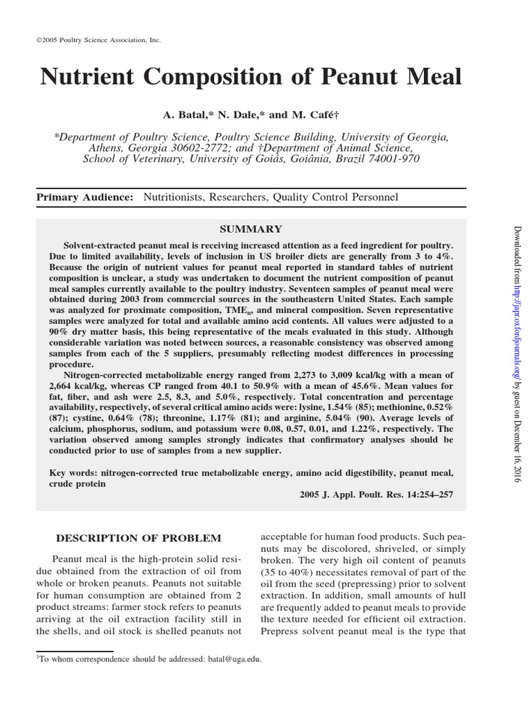 Nutrient Composition of Peanut Meal | PDF | Peanuts | Biochemistry