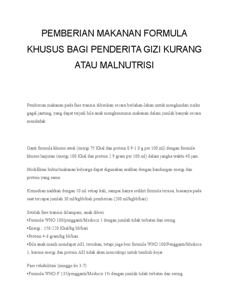 Formula Makanan untuk Malnutrisi Anak | PDF