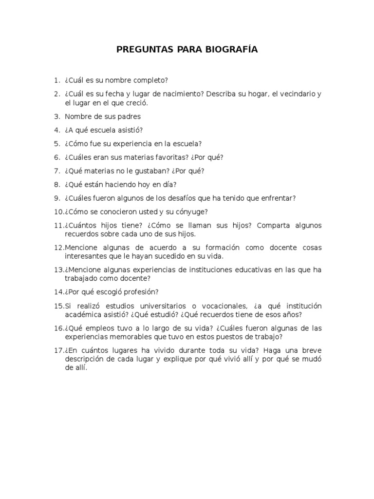 Preguntas Para Biografía