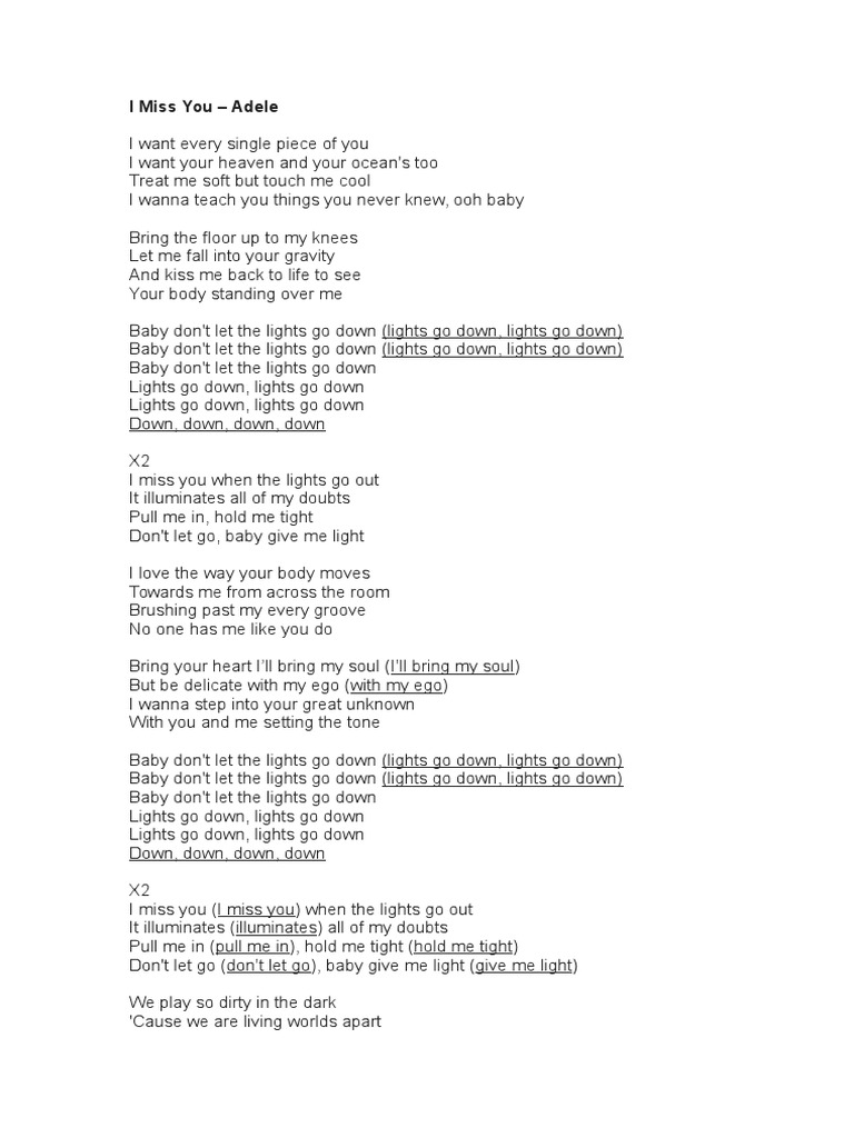 I Miss You - Adele | PDF | Leisure | Entertainment (General)