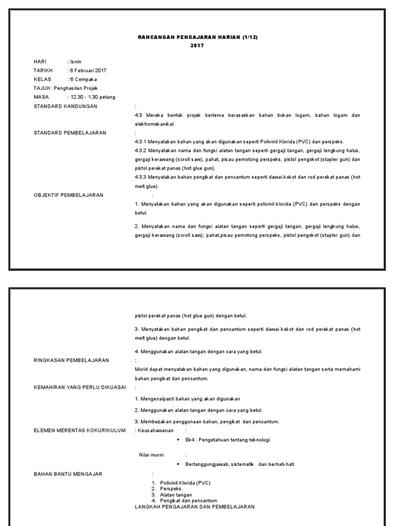 RPH RBT Projek 3D Tahun 6 | PDF | Karier & Perkembangan