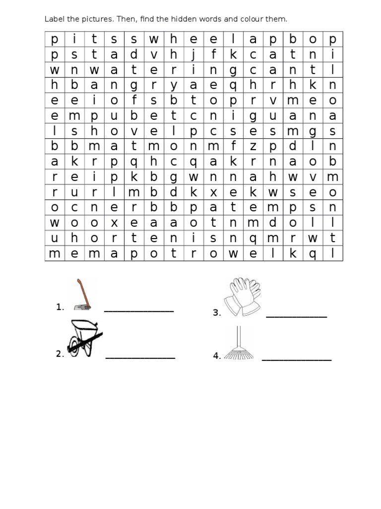 Label The Pictures. Then, Find The Hidden Words and Colour Them | PDF ...