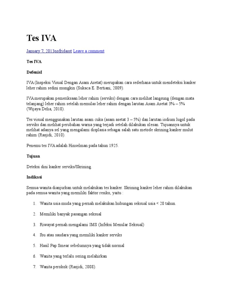 Indikasi dan Prosedur Tes IVA | PDF