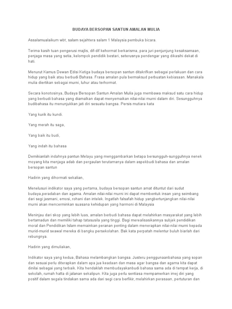 Budaya Bersopan Santun Amalan Mulia | PDF
