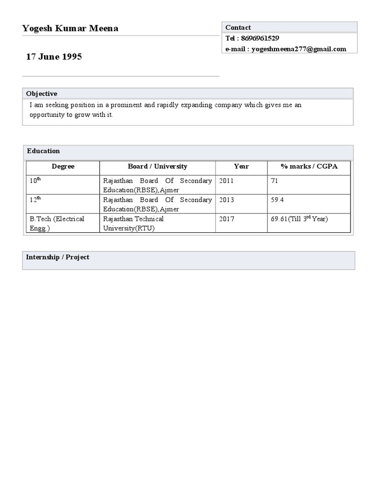 Yogesh Kumar Meena's Resume | PDF