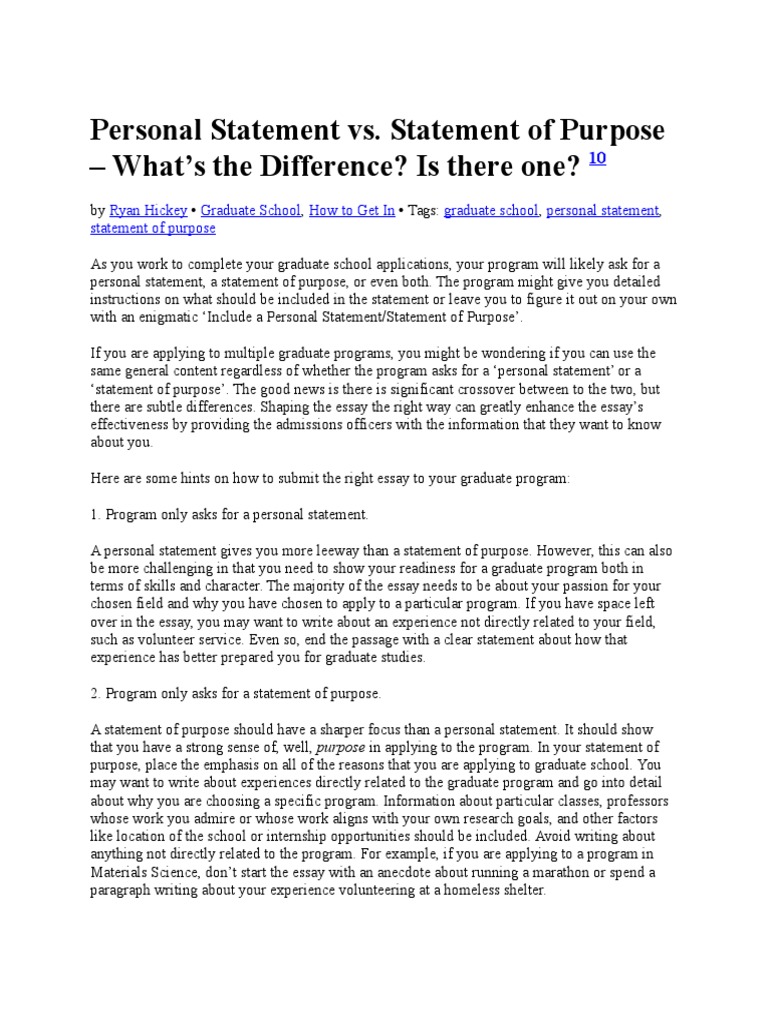 Personal Statement Vs Letter of Intent | PDF | Graduate School | Essays