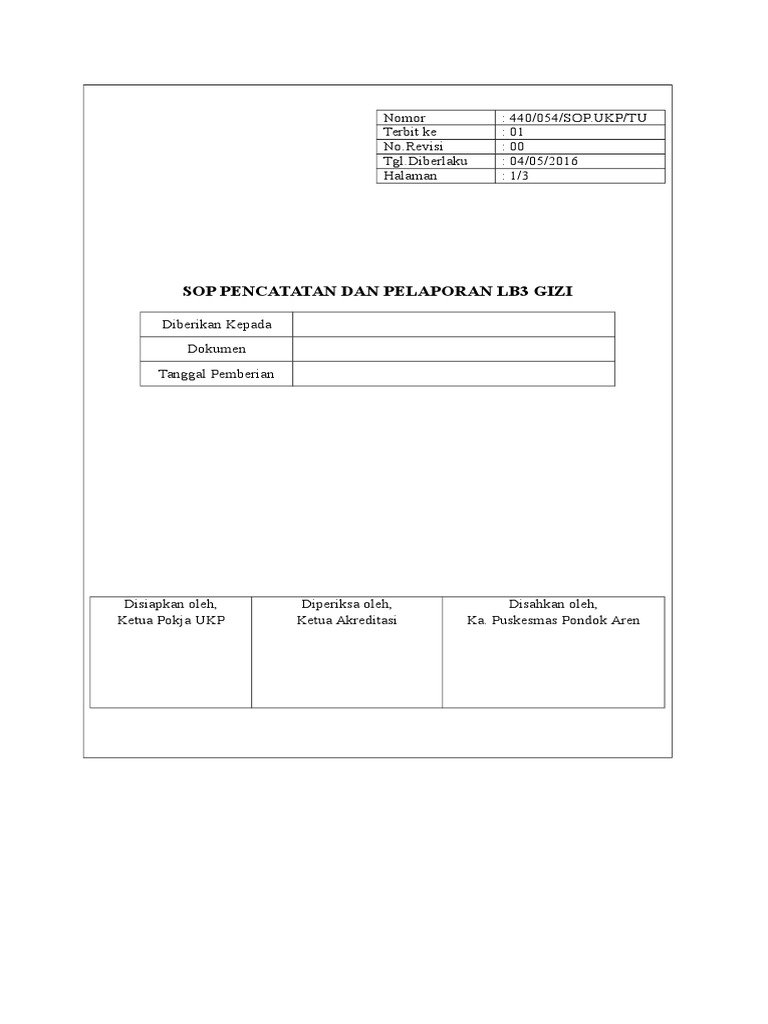 Sop Pencatatan Dan Pelaporan Lb3 Gizi | PDF