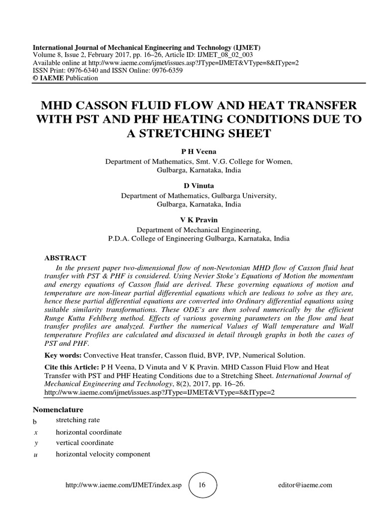 Mhd Casson Fluid Flow And Heat Transfer With Pst And Phf Heating
