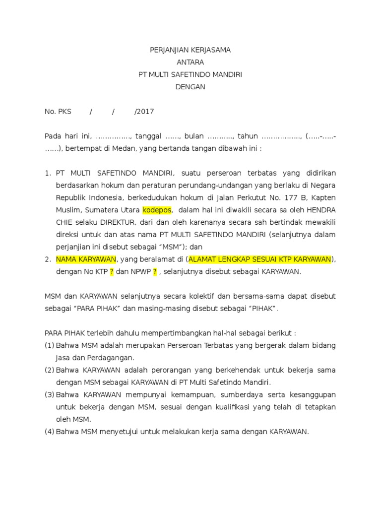 Perjanjian Kerjasama | PDF