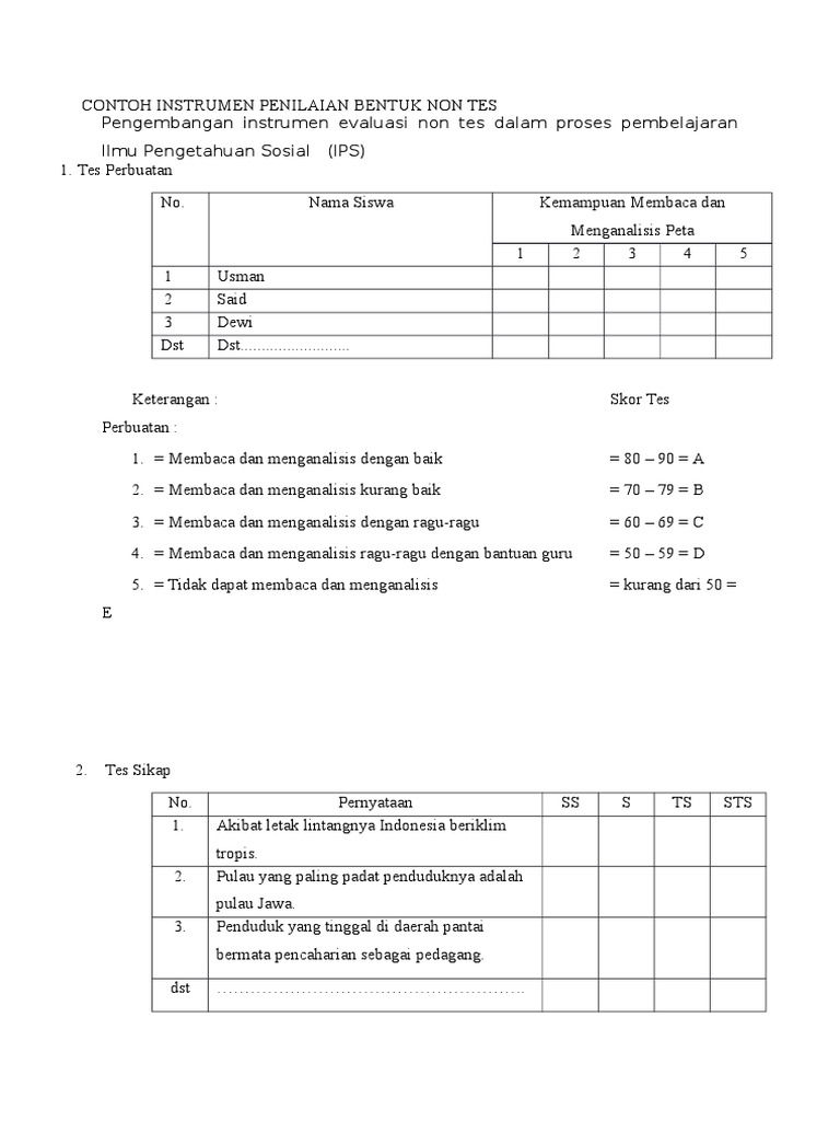 Contoh Instrumen Penilaian Bentuk Non Tes | PDF