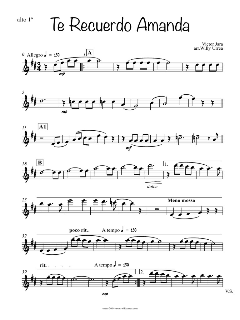 15-Te Recuerdo, Amanda - Alto 1 | PDF