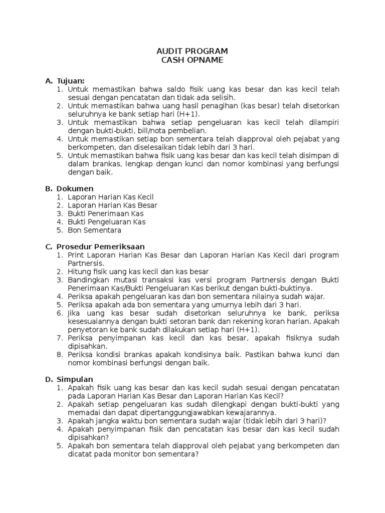 Prosedur Audit Cash Opname Kas | PDF