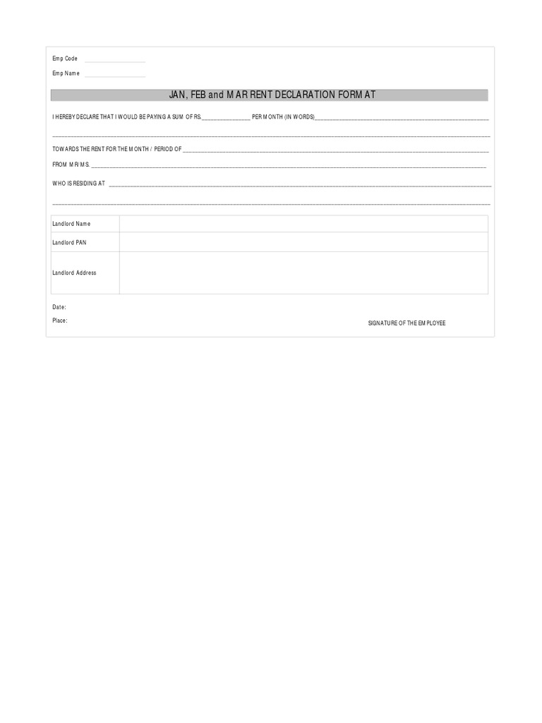 Jan Feb March Rent Declaration Format | PDF | Property | Renting