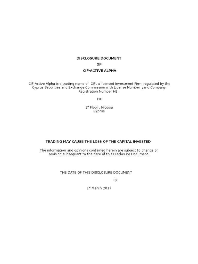 CIF-Active Alpha Disclosure Document | PDF | Futures Contract | Investing