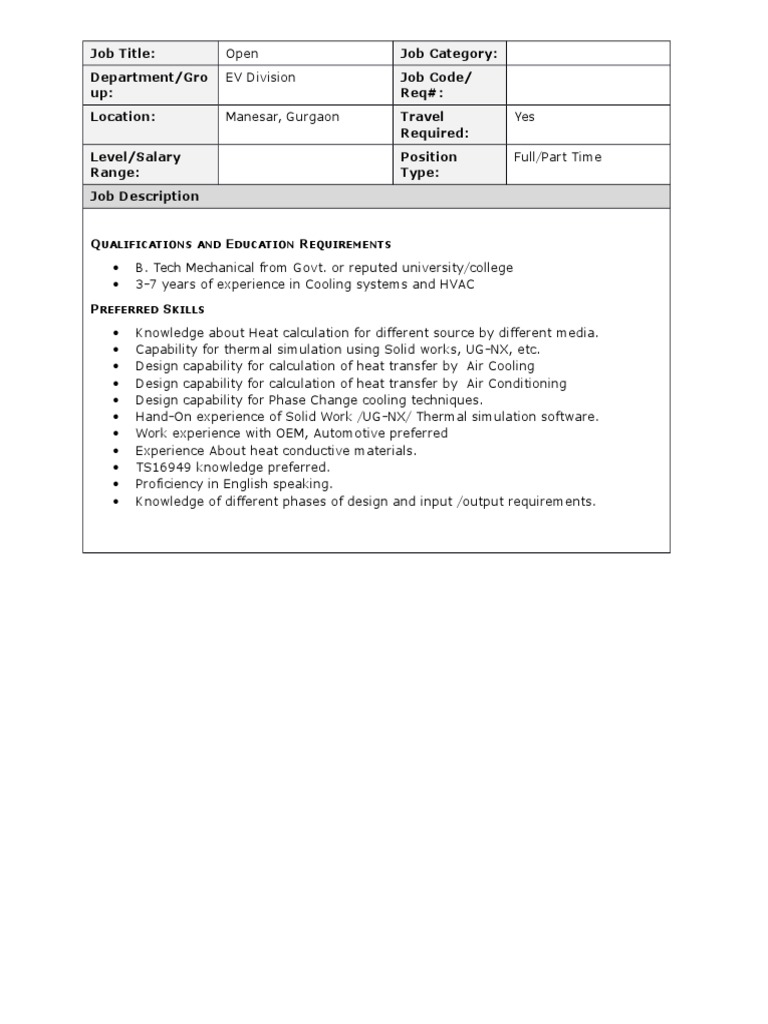 J.D Mechanical Engineer Thermal System | PDF