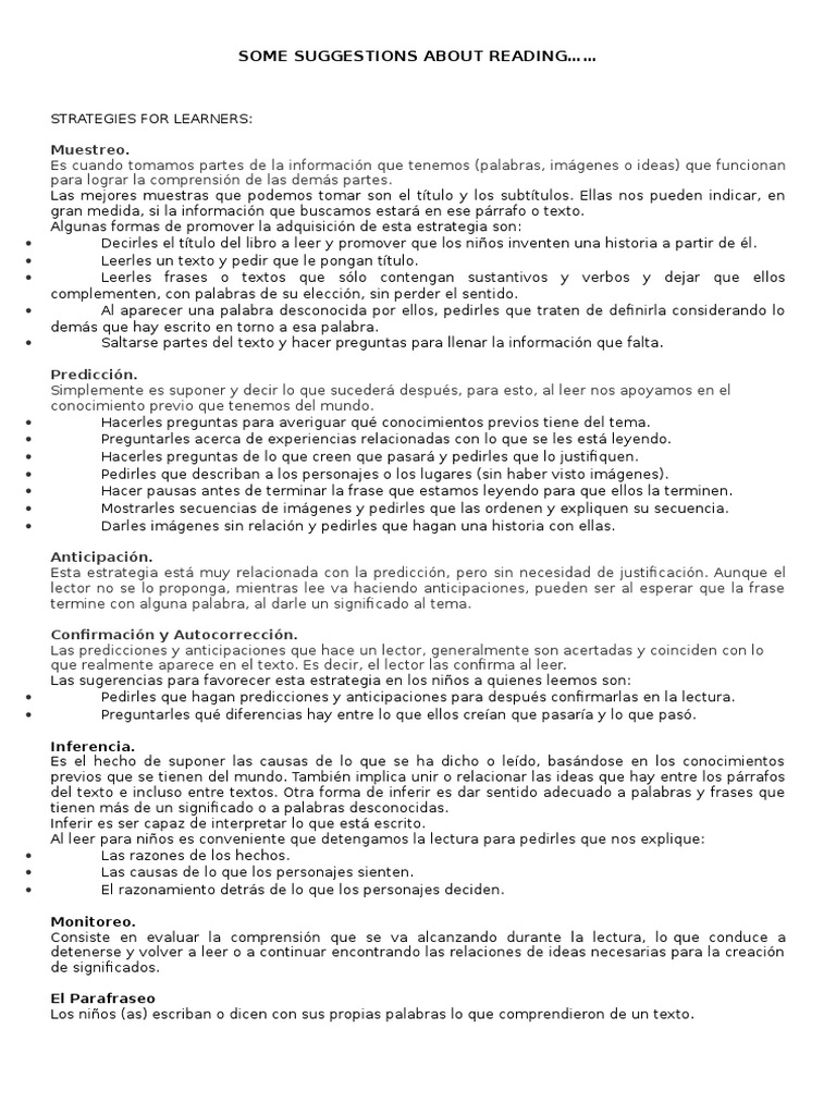 Reading Strategies - Estrategias de Lectura | PDF | Comprensión lectora ...