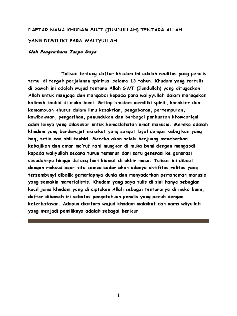Daftar Nama Khudam Suci | PDF