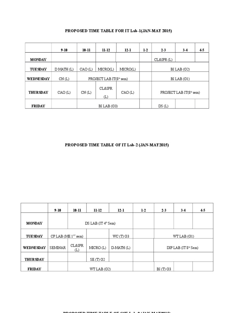 ROOM & LAB Time Table | PDF