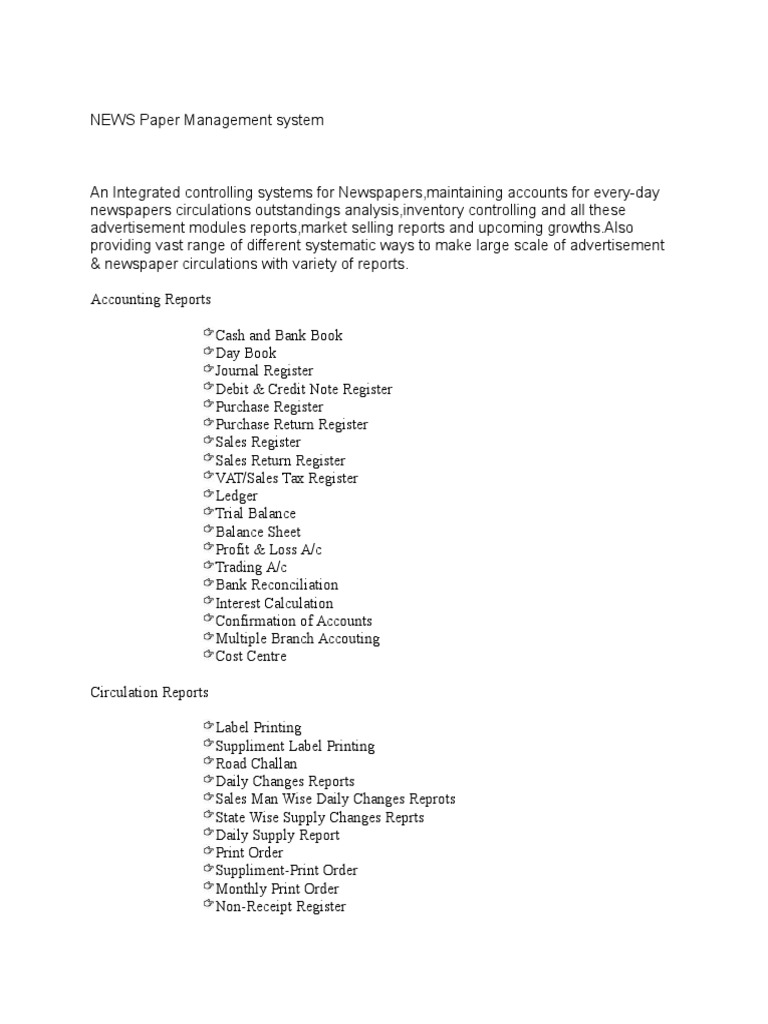 A Comprehensive Newspaper Management System: Integrated Reporting ...