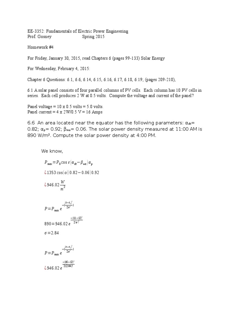 HW4 Solutions | PDF | Volt | Solar Panel