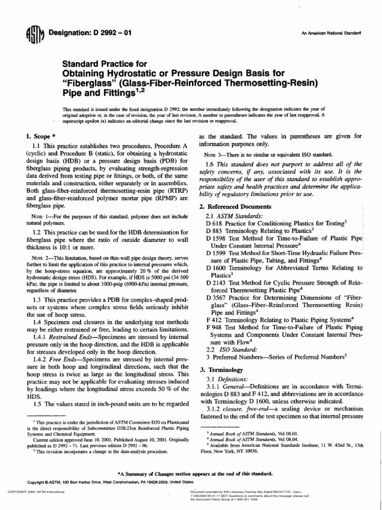 Astm d2992 | Fiberglass | Pipe (Fluid Conveyance)