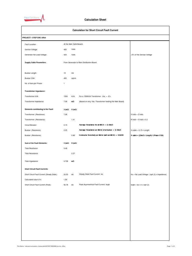 Short Circuit Fault Current Calculations | PDF | Electrical Impedance ...