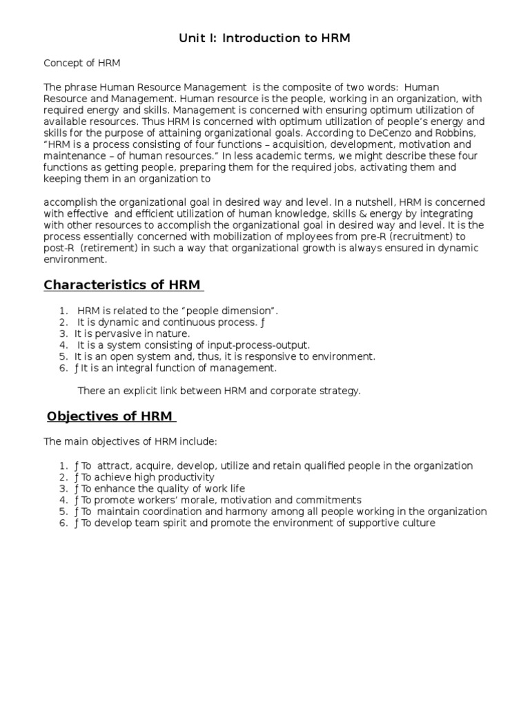 HRM Unit 1 | PDF | Human Resource Management | Employment
